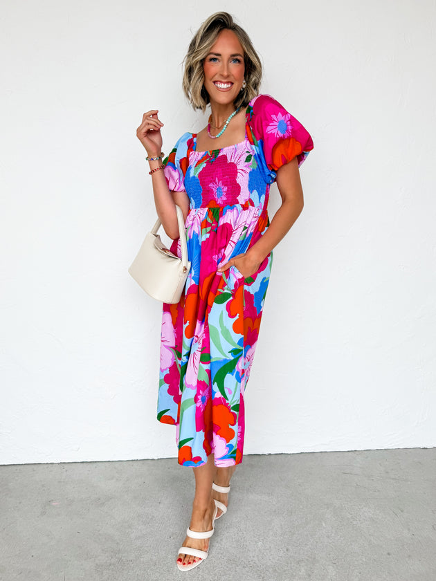 Casandra Floral Smocked Midi Dress